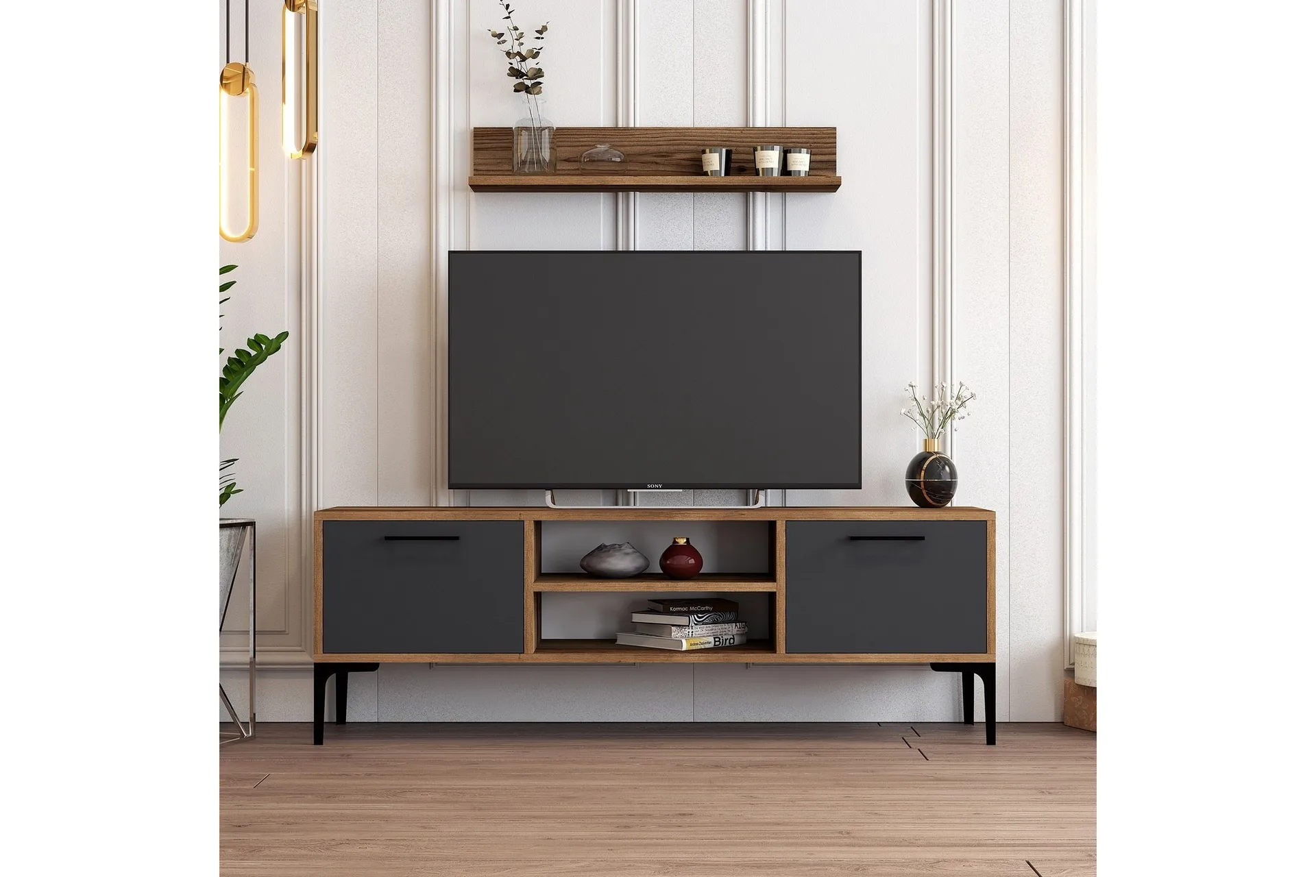 Holter Tv-taso 140 cm Pähkinäpuu/Antrasiitti - Huonekalut | Kodin1.com