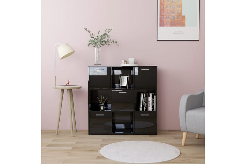 Kirjahylly korkeakiilto musta 90x30x90 cm lastulevy - Kirjahylly ...